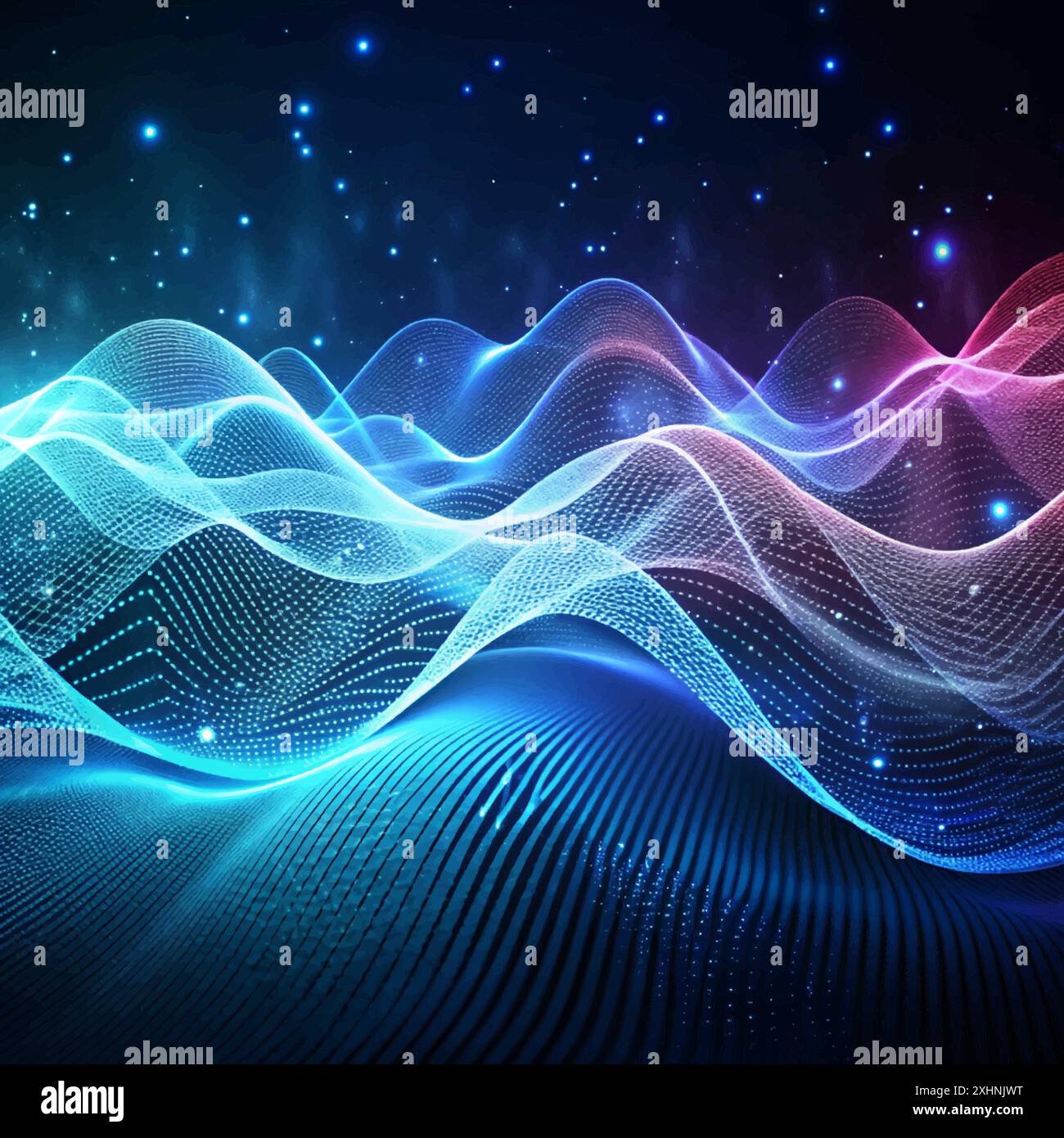 Abstract waves with pulsating particles, futuristic motion background design, vector elements ...