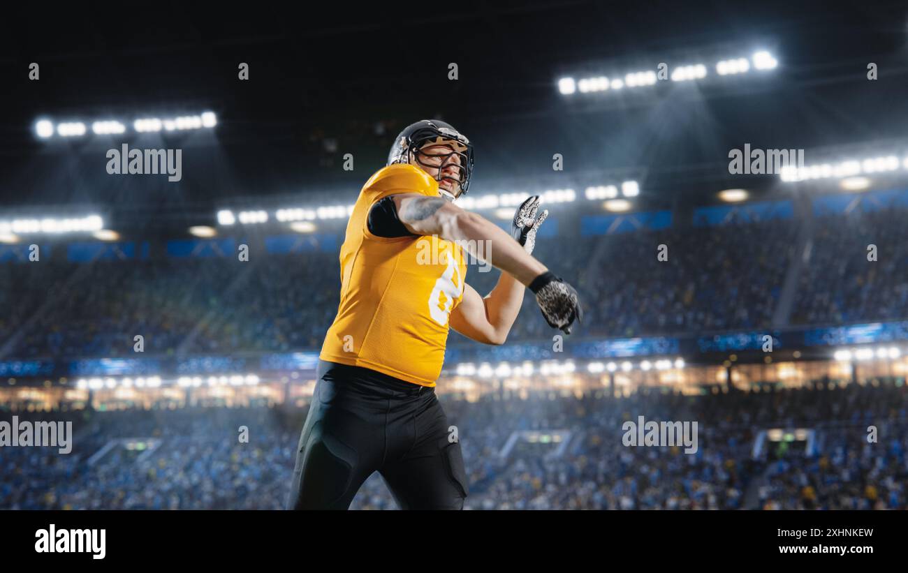 Aesthetic Shot of American Football Player Throwing a Ball on Stadium ...