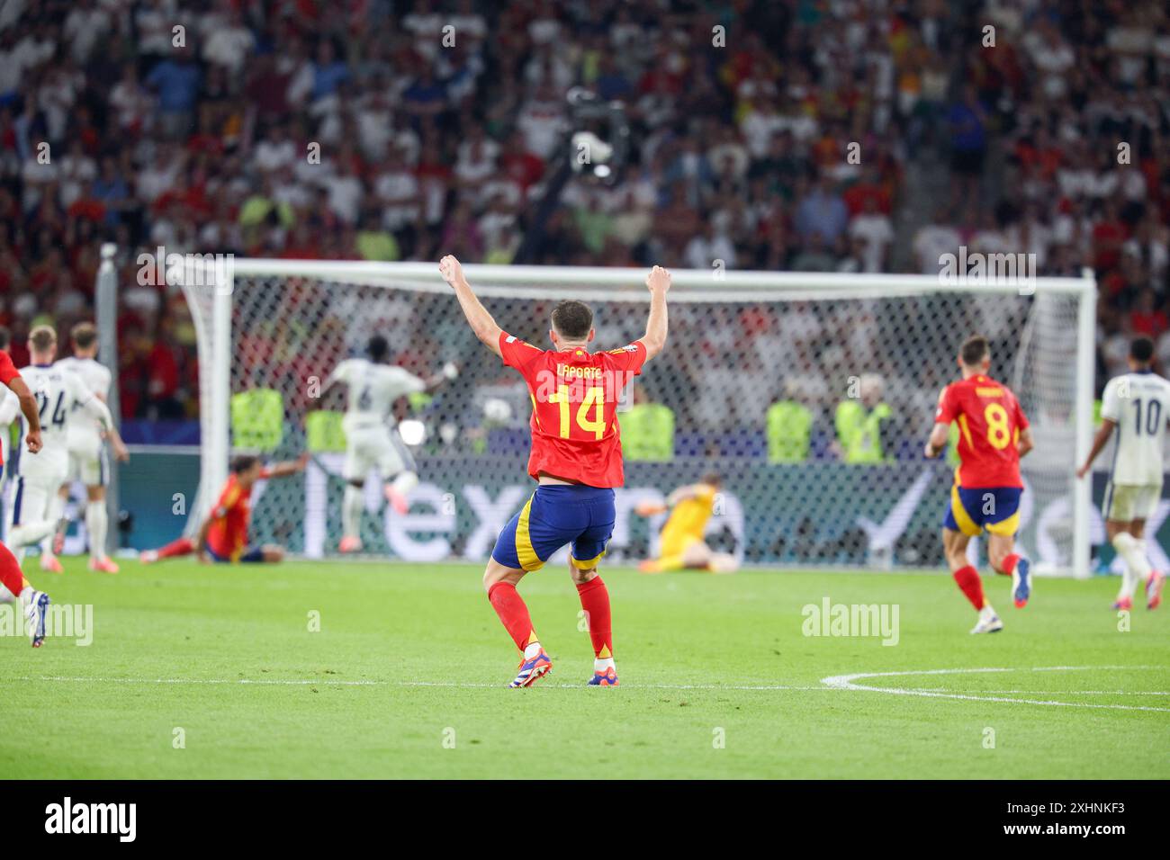Berlin, Germany, 14, July, 2024. Aymeric Laporte celebrates his team’s ...