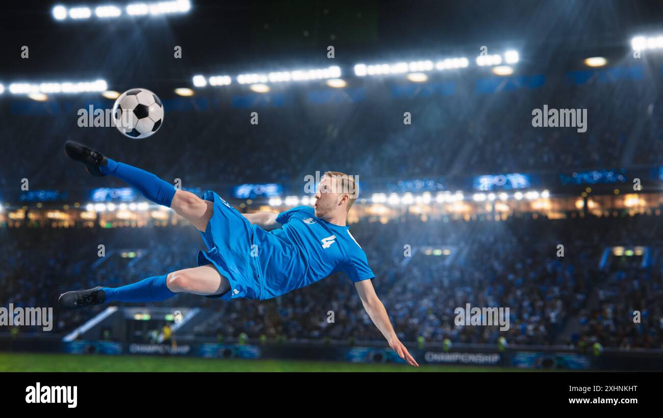 Aesthetic Shot Of Athletic Caucasian Soccer Football Blue Team Player ...
