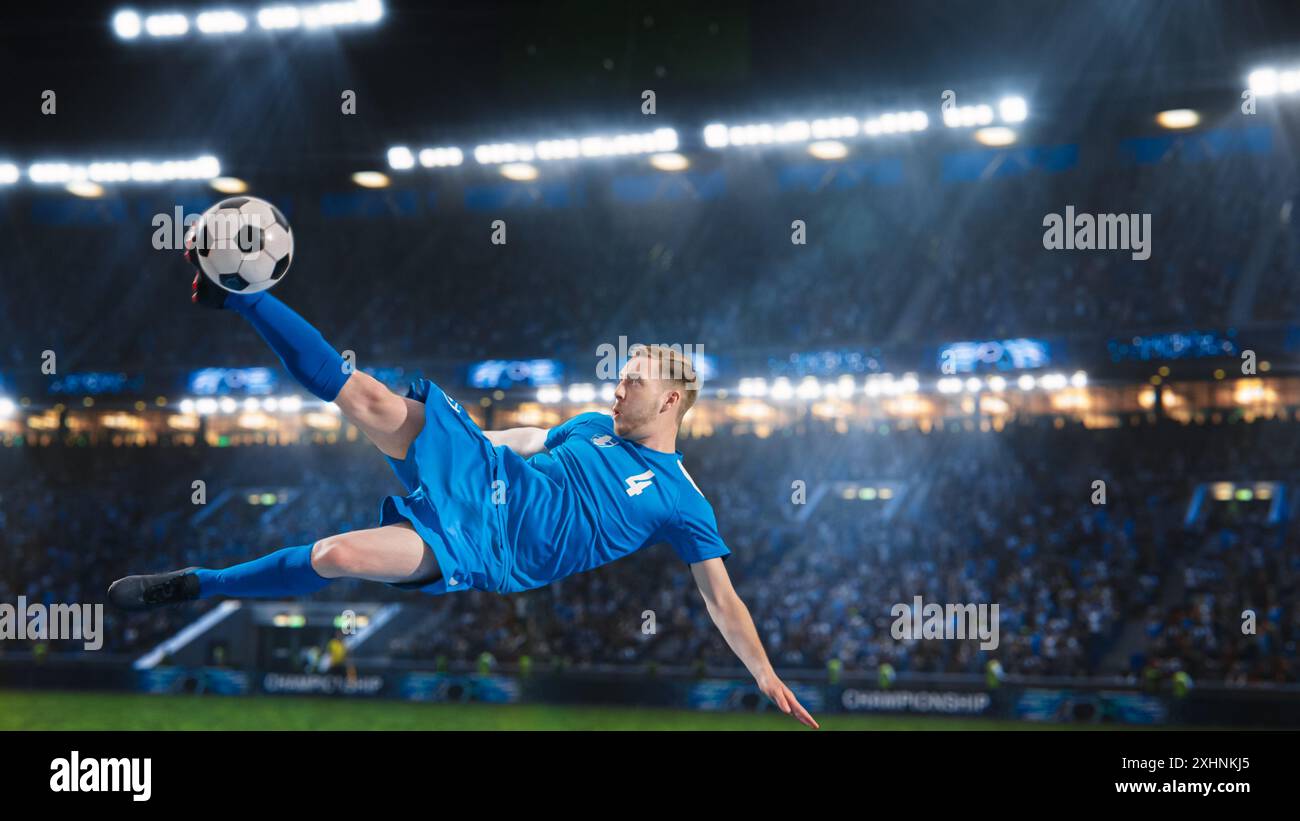 Aesthetic Shot Of Athletic Caucasian Soccer Football Blue Team Player ...