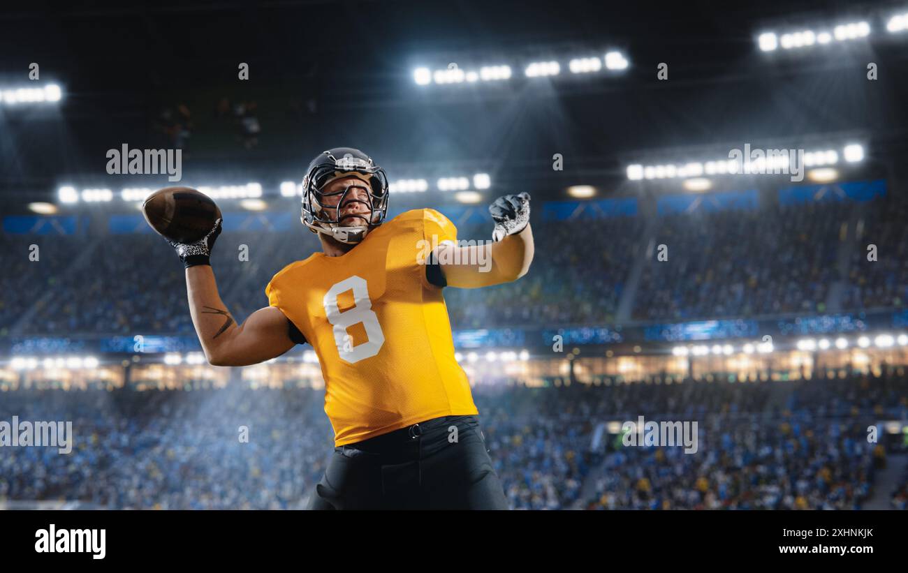 Aesthetic Shot of American Football Player Throwing a Ball on Stadium ...