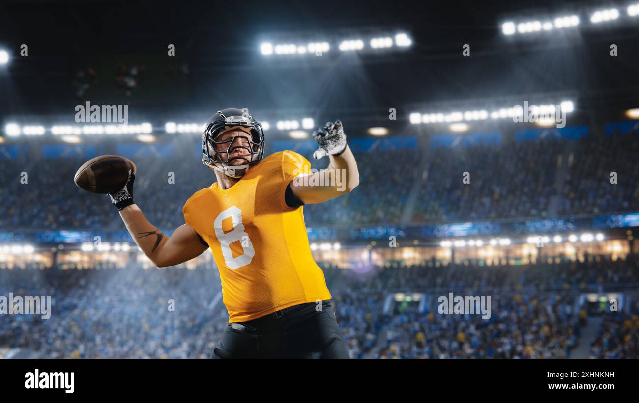 Aesthetic Shot of American Football Player Throwing a Ball on Big ...