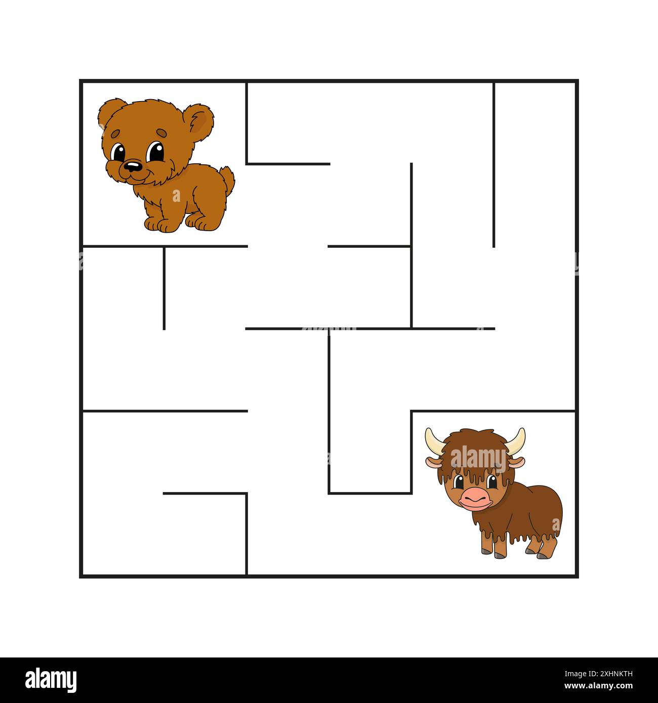 Simple square maze for toddlers. With cute cartoon characters. Isolated ...