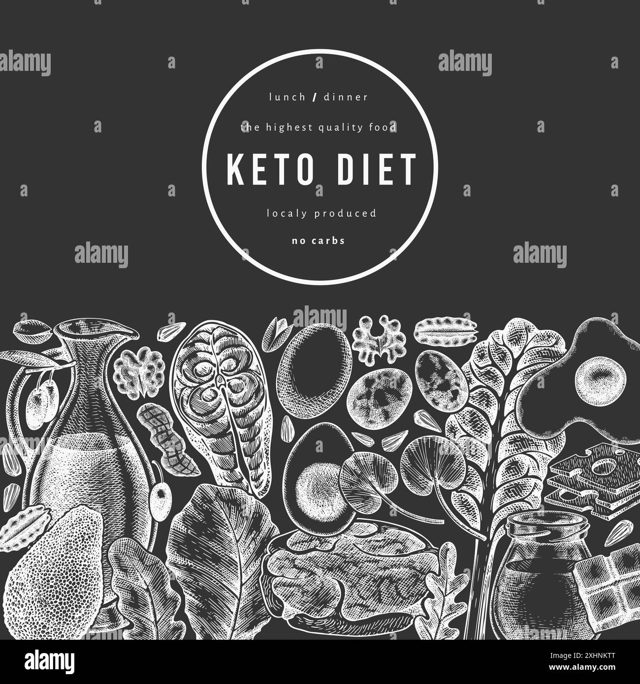 Keto Diet Chalk Board Design Template. Vector Hand Drawn Healthy Food ...