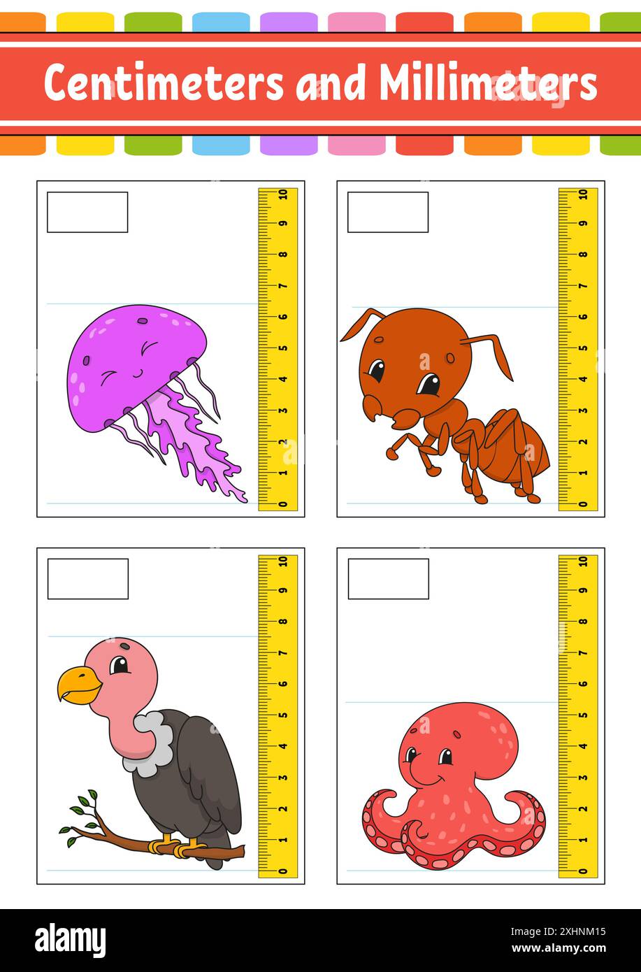 Measuring length in centimeter and millimeter. Education developing ...