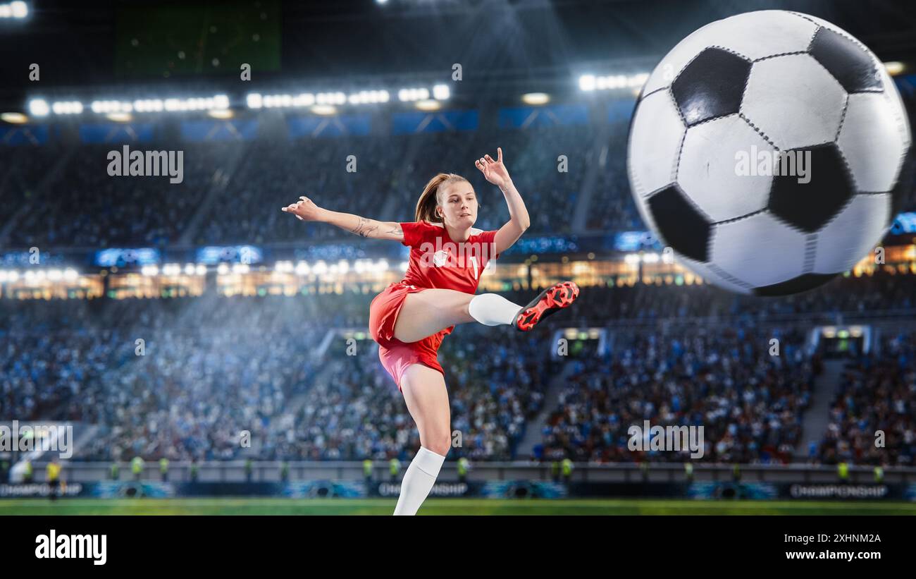 Aesthetic Shot Of Professional Female Soccer Football Player Jumping ...