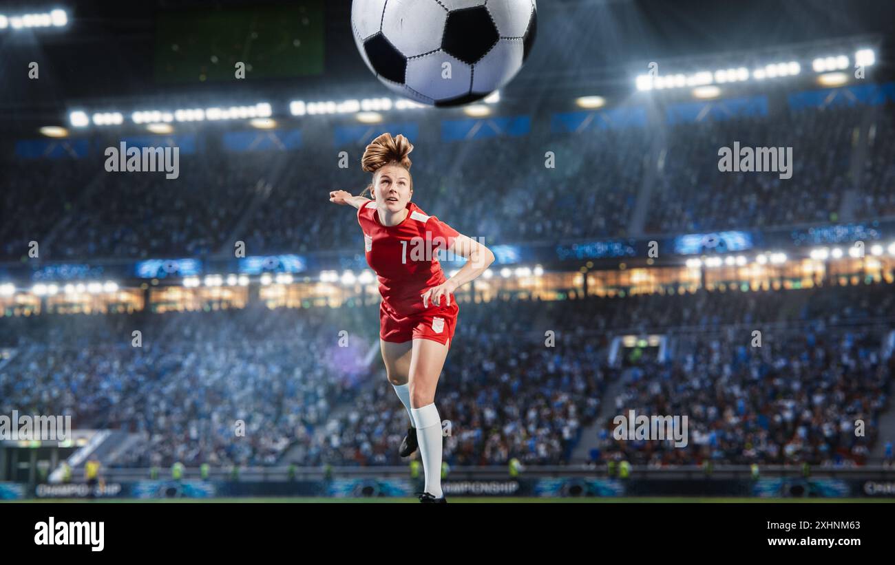 Aesthetic Shot Of Athletic Female Soccer Football Player Doing A Head ...