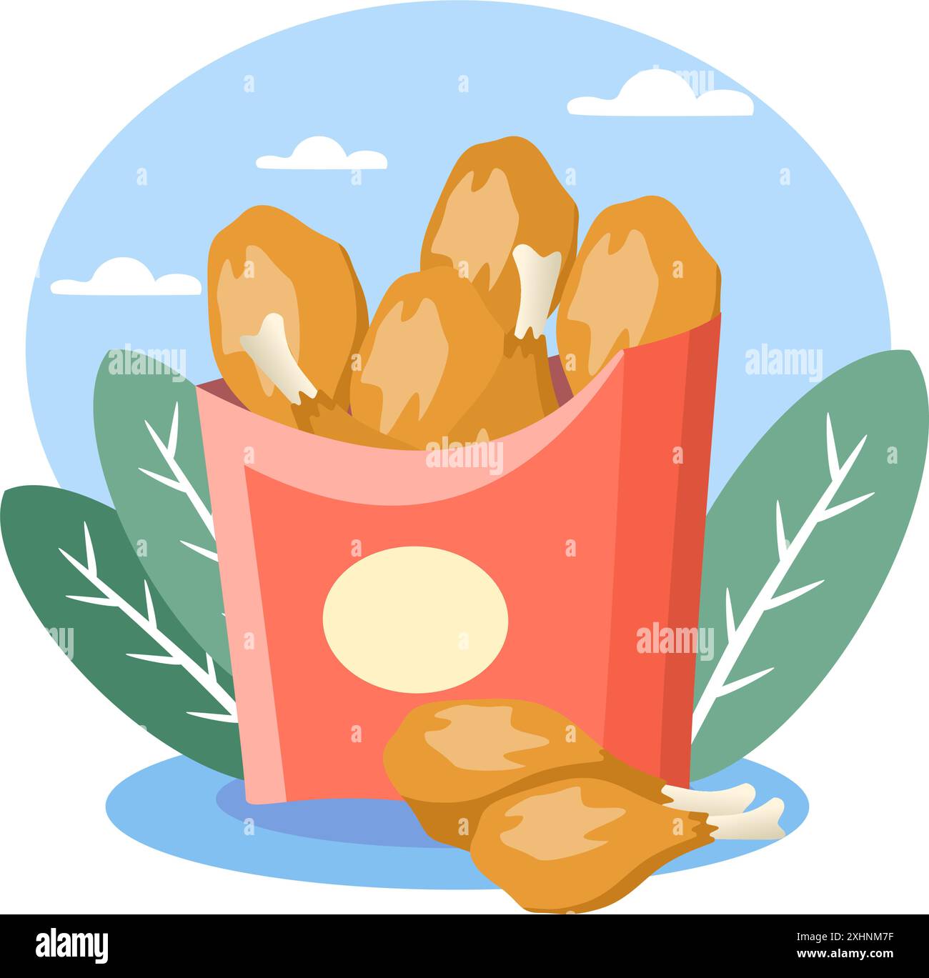 Crispy fried chicken legs overflowing from cardboard bucket Stock ...