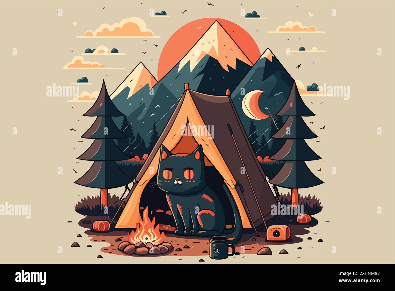 Cat camping cartoon hi-res stock photography and images - Alamy