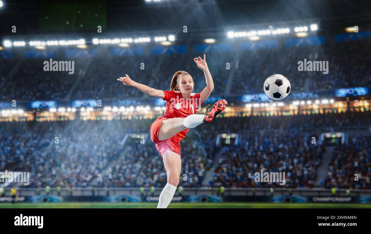 Aesthetic Shot Of Professional Female Soccer Football Player Jumping ...