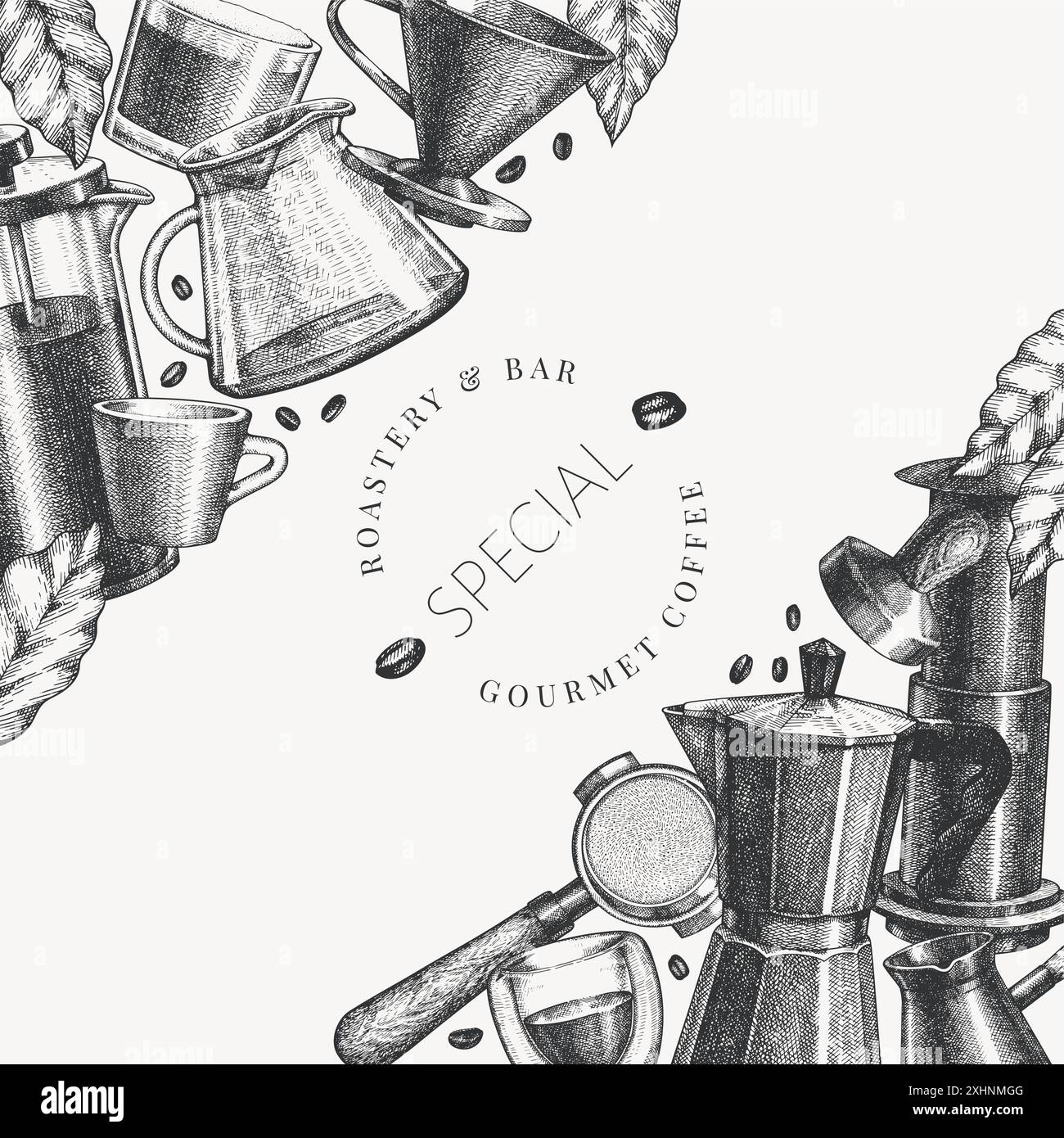 Alternative Coffee Makers Illustration. Vector Hand Drawn Specialty ...