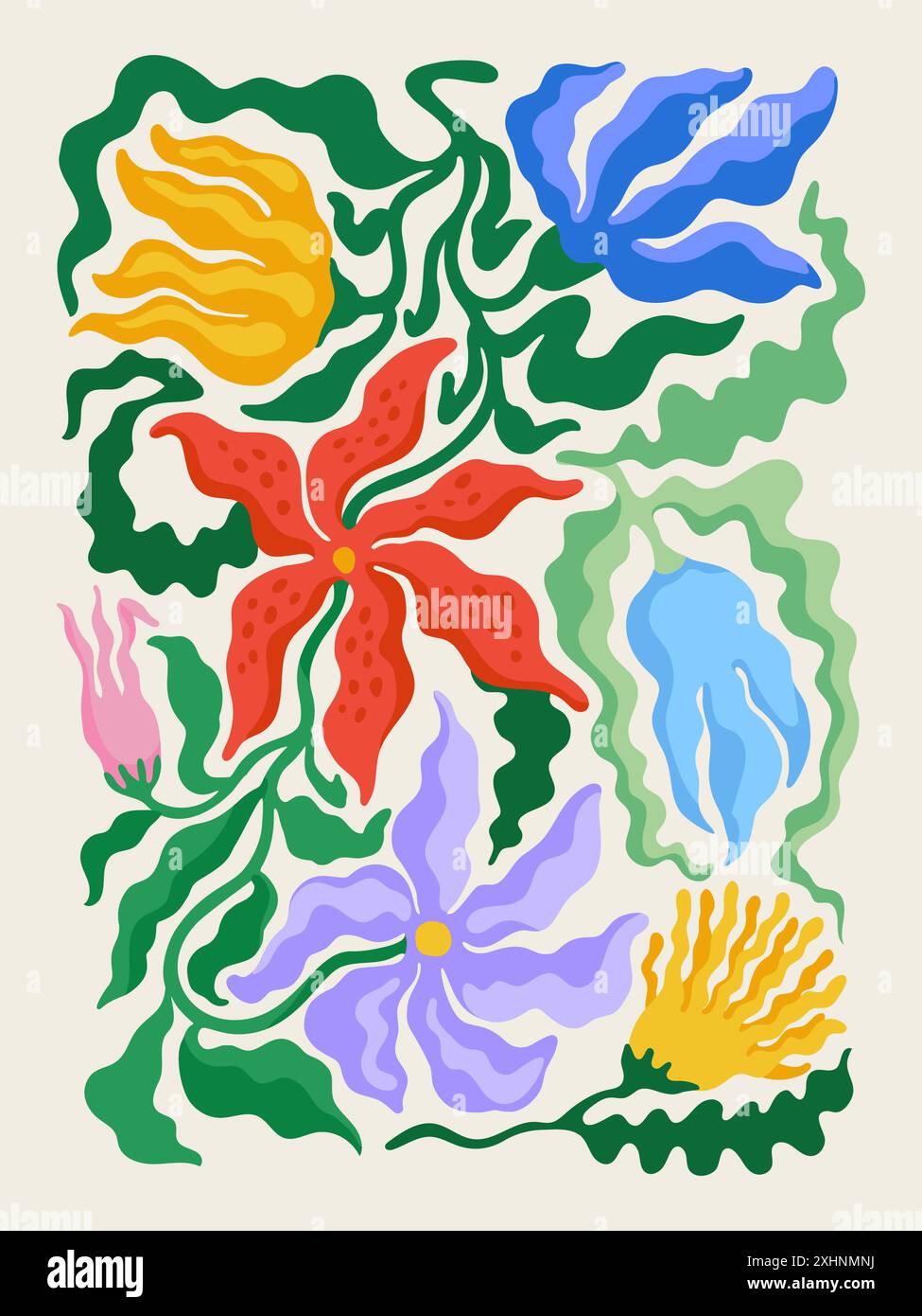 Floral Abstract contemporary poster. Groovy Modern Matisse style art ...