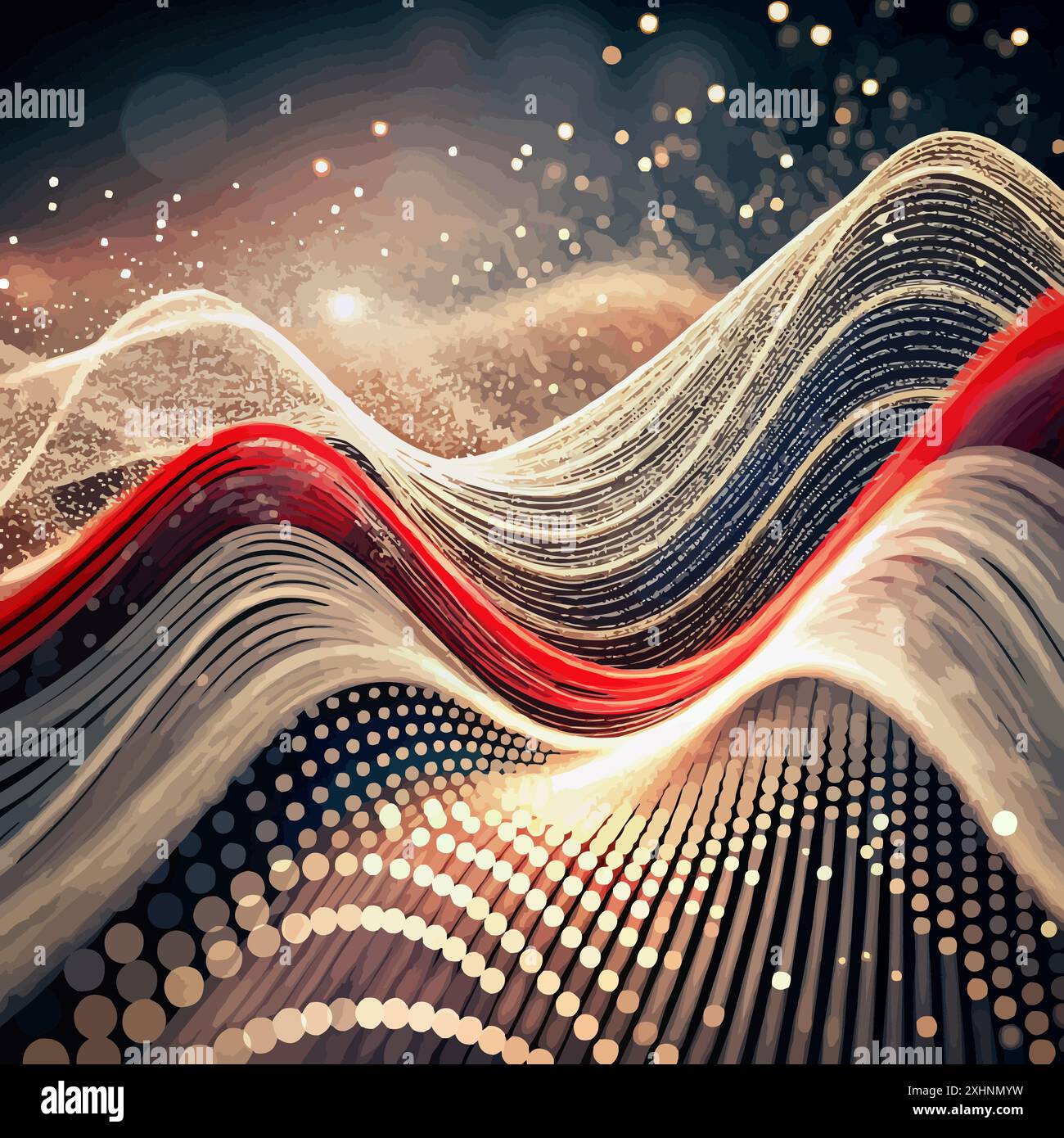 Abstract waves with pulsating particles, futuristic motion background design, vector elements ...