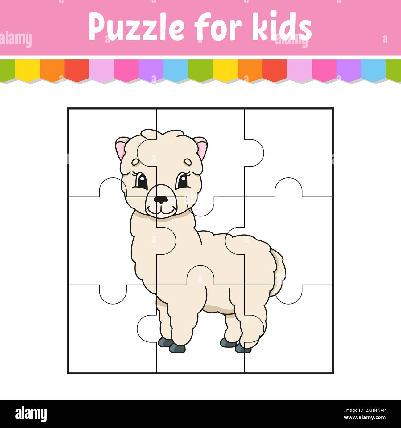 Puzzle game for kids. Jigsaw pieces. Color worksheet. Activity page ...
