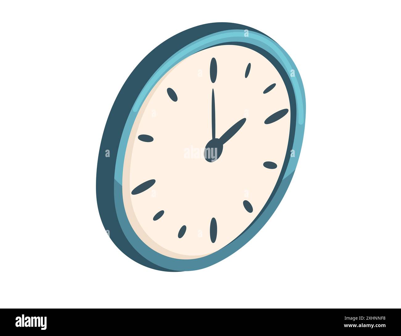 Isometric cartoon style wall clock with blue frame and white clock face ...