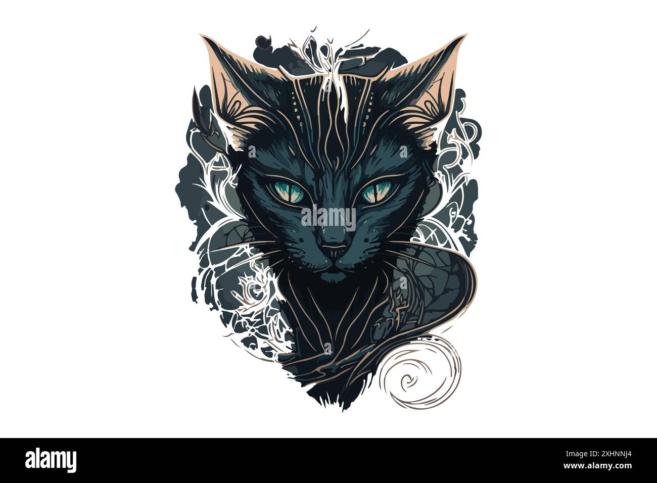 cat tattoo black and white vector illustration Stock Vector Image & Art ...