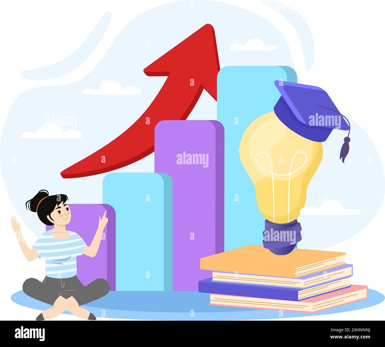 Student presenting growing knowledge concept with light bulb and ...