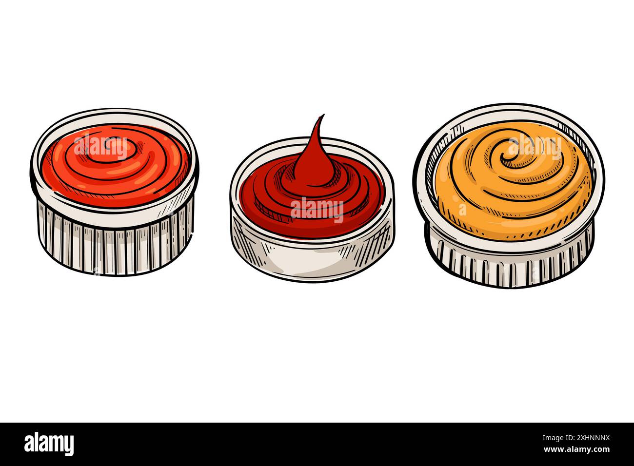 Set of hand-drawn sauce with different tastes, colorful sketch vector ...