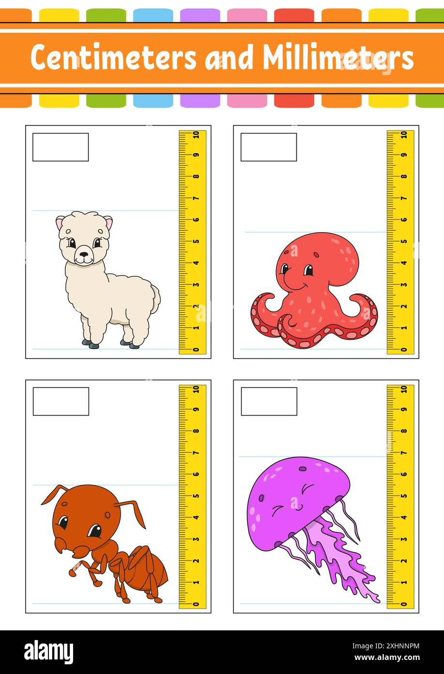 Measuring length in centimeter and millimeter. Education developing ...