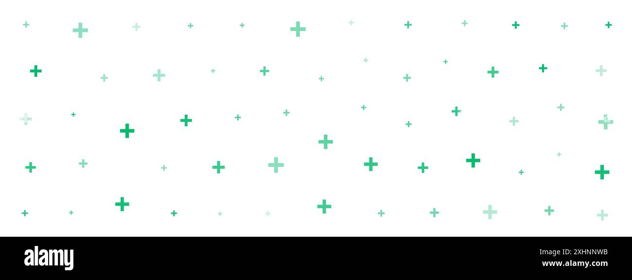 Green cross or plus symbols of different sizes and opacity on white ...
