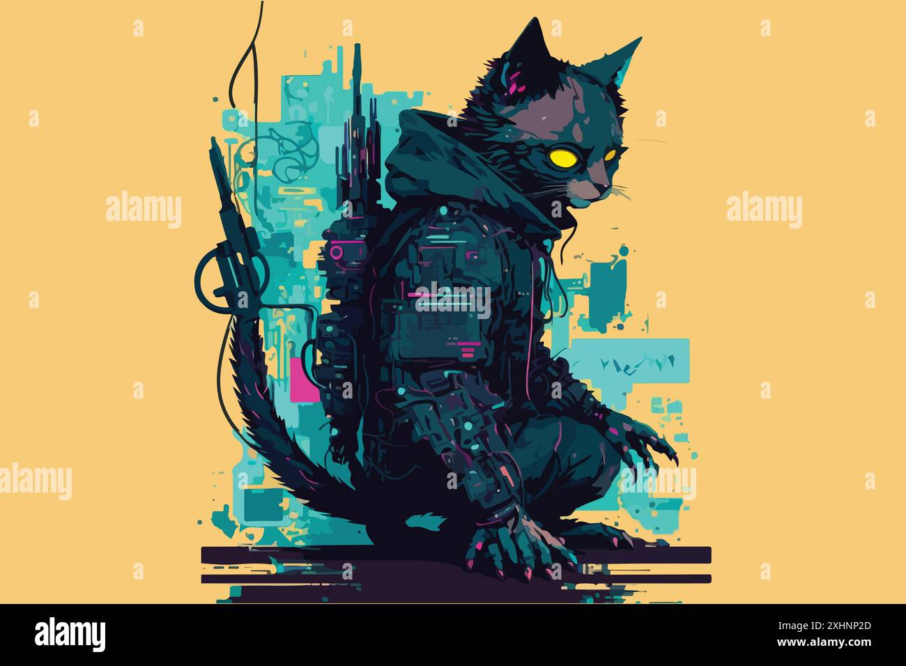 Cat cyberpunk vector illustration Stock Vector Image & Art - Alamy