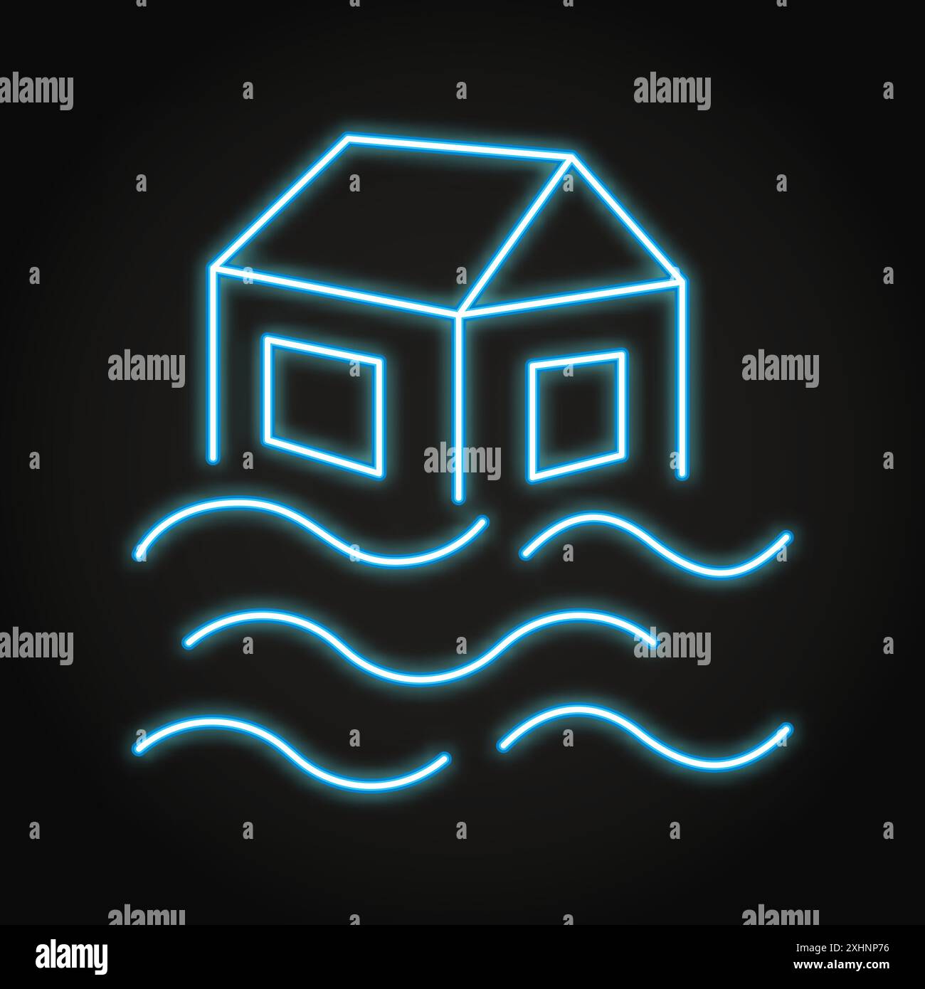 Flooding neon line icon. Global warming concept, drowning house. Vector ... Flooding neon line icon. Global warming concept, drowning house. Vector ...