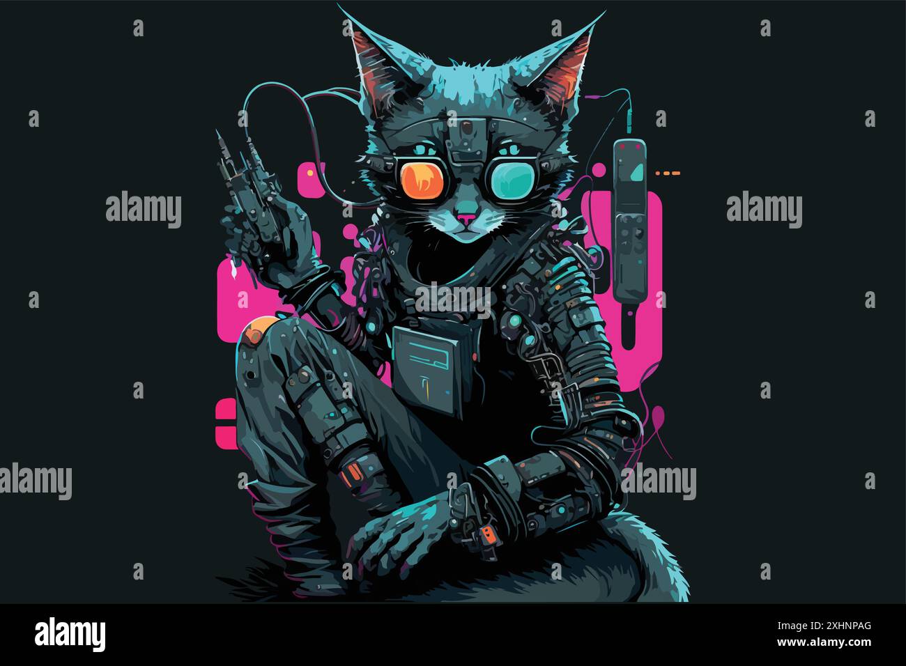 Cat cyberpunk vector illustration Stock Vector Image & Art - Alamy