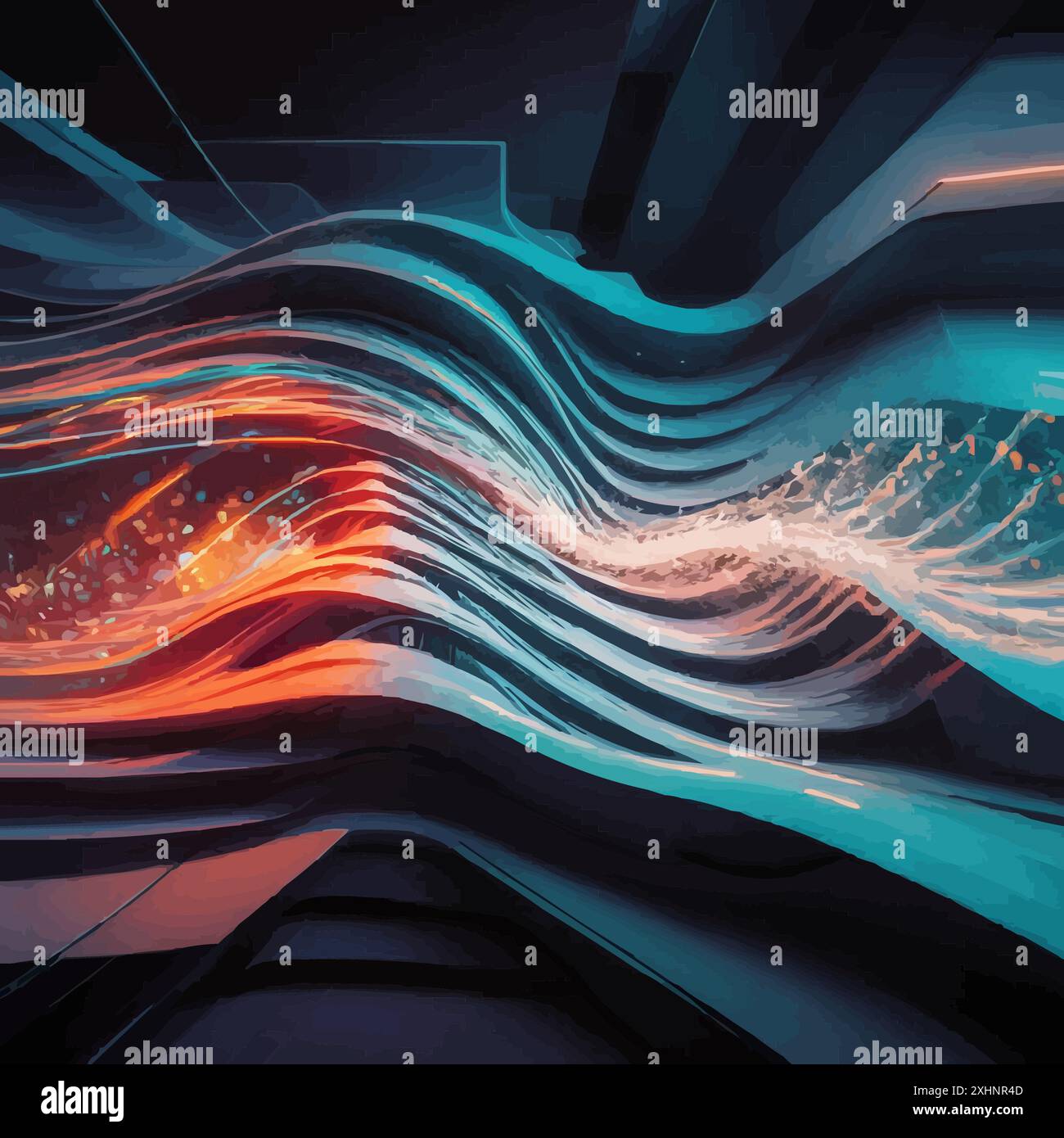 Abstract waves with pulsating particles, futuristic motion background design, vector elements ...
