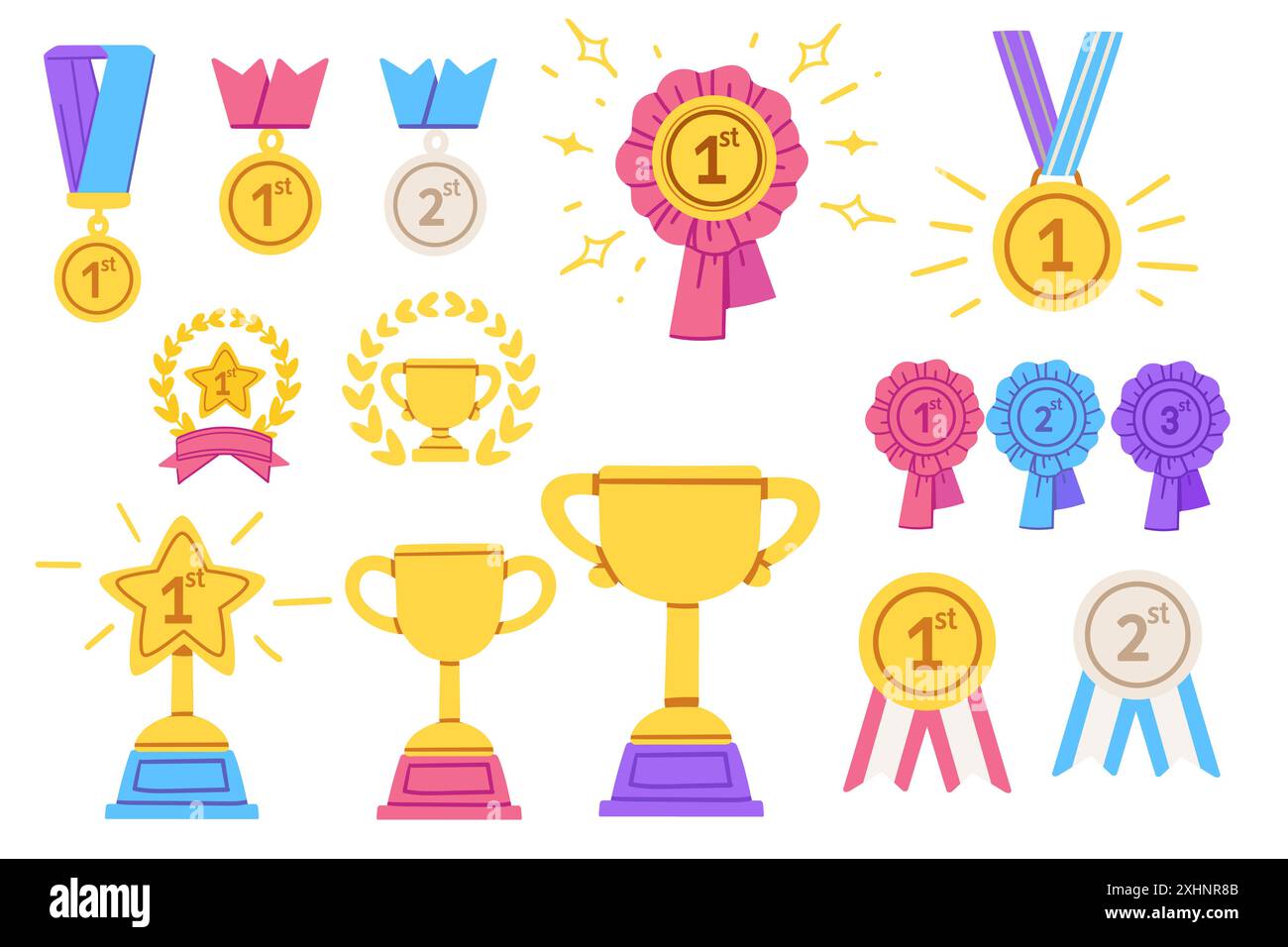 A set of medals, trophies, and various other awards. Prizes for winning ...