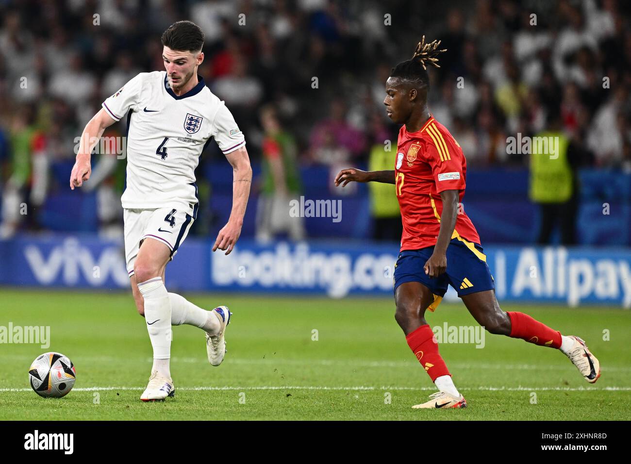 BERLIN, GERMANY - JULY 14: Declan Rice of England and Nico Williams of ...