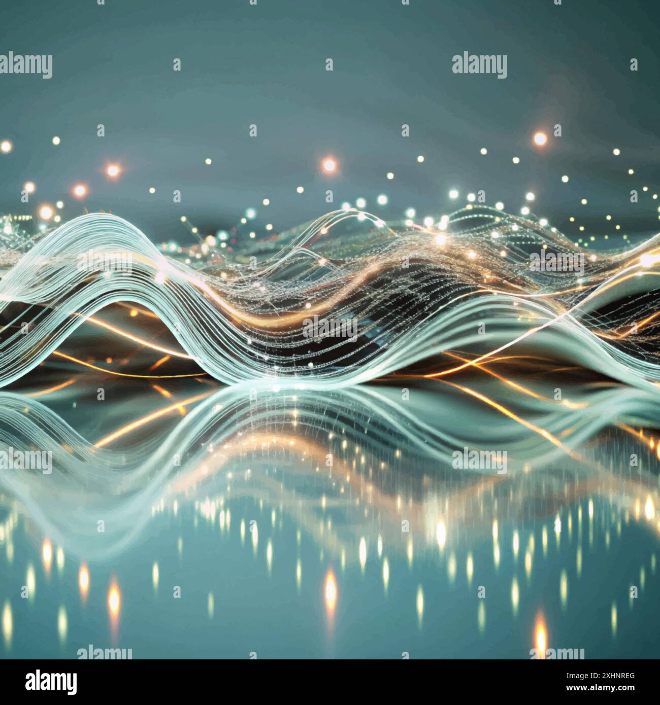 Abstract waves with pulsating particles, futuristic motion background design, vector elements ...