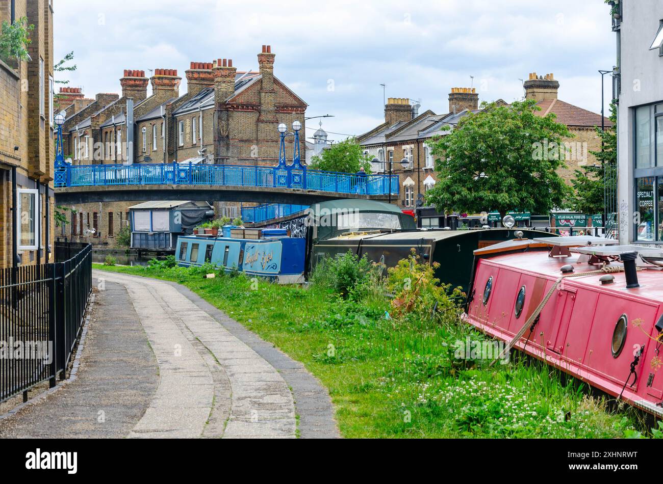 A view along the Grand Union Canal, Paddington Arm in London, UK with ...