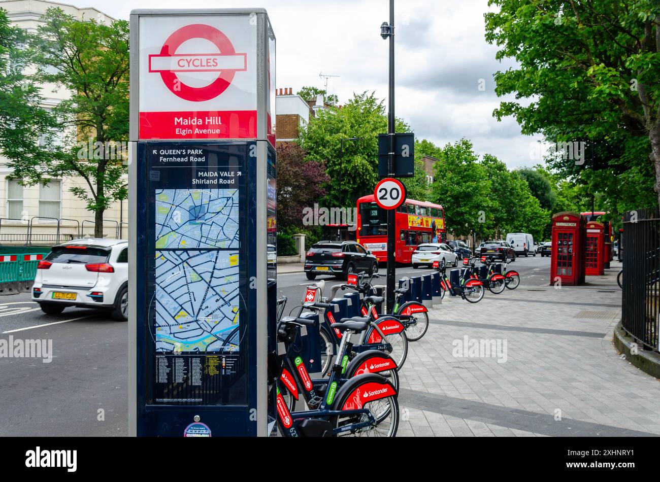 The Maida Hill Santander hire bike docking station on Elgin Avenue in ...