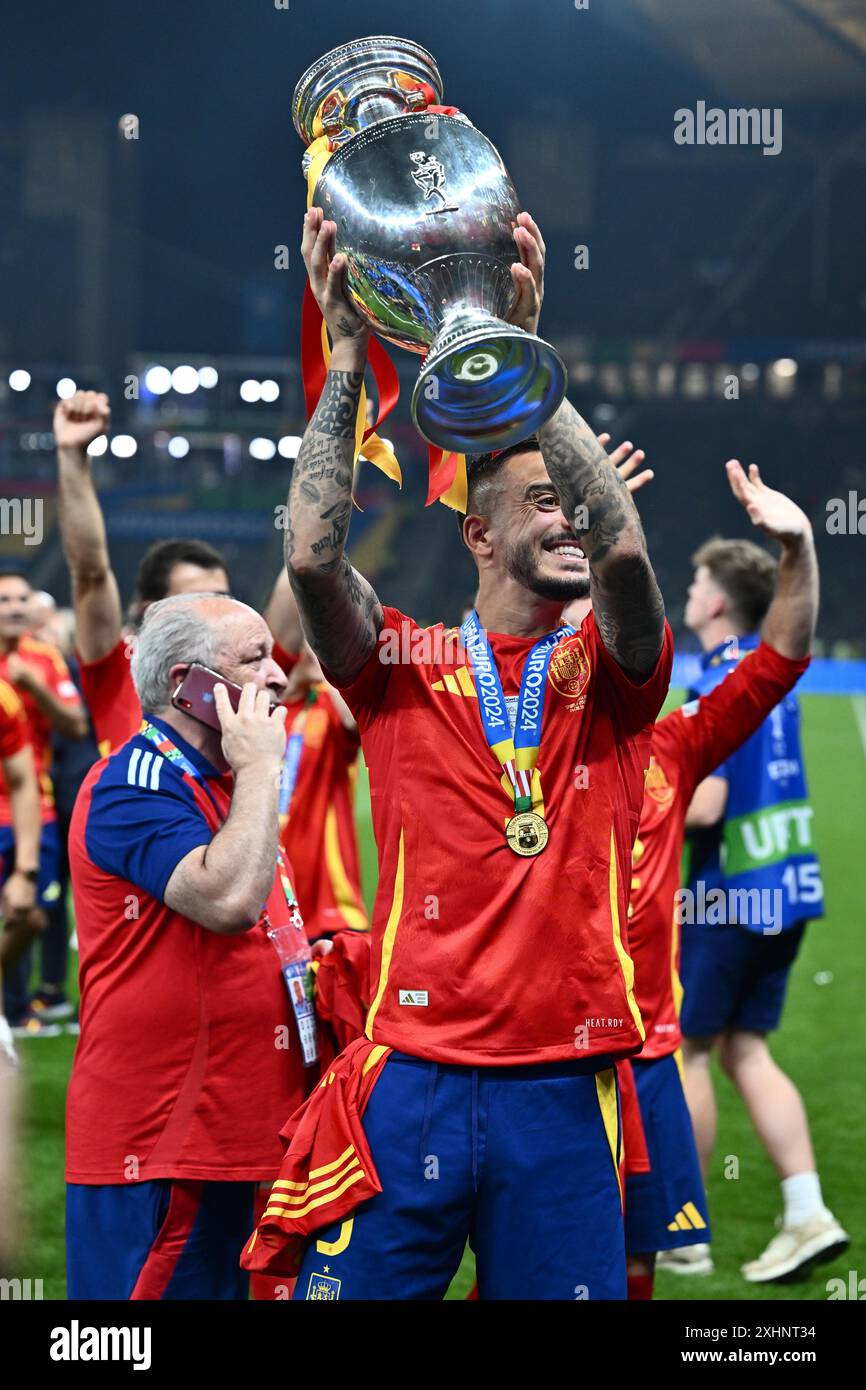 BERLIN, GERMANY - JULY 14: Joselu of Spain celebrates with the trophy ...