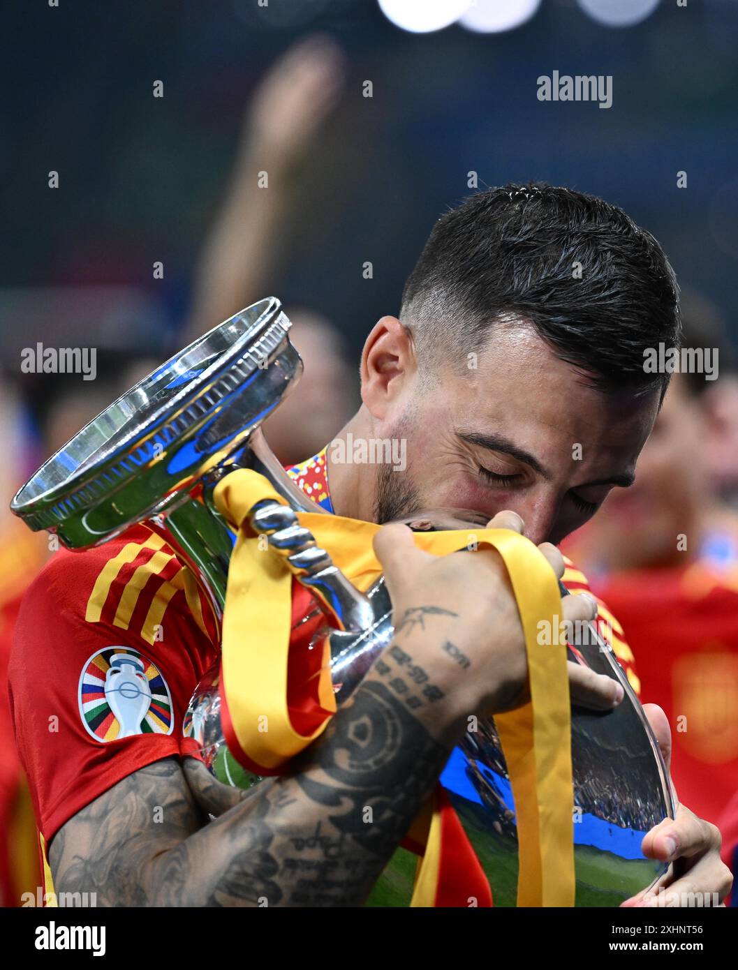 BERLIN, GERMANY - JULY 14: Joselu of Spain celebrates with the trophy ...
