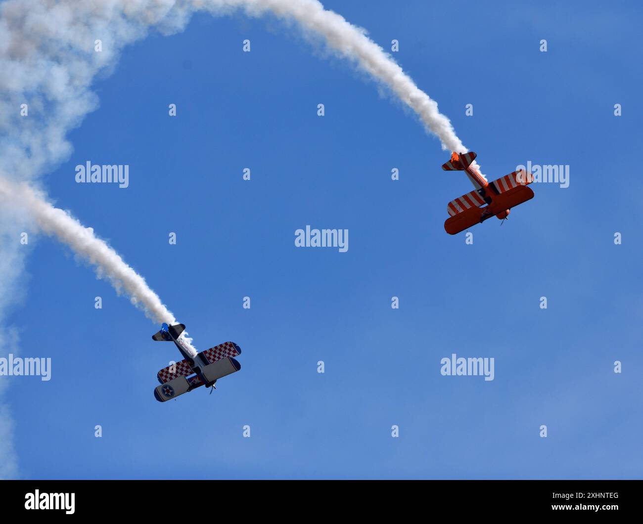 Aerosuperbatics wing walking display team two aeroplanes in flight ...
