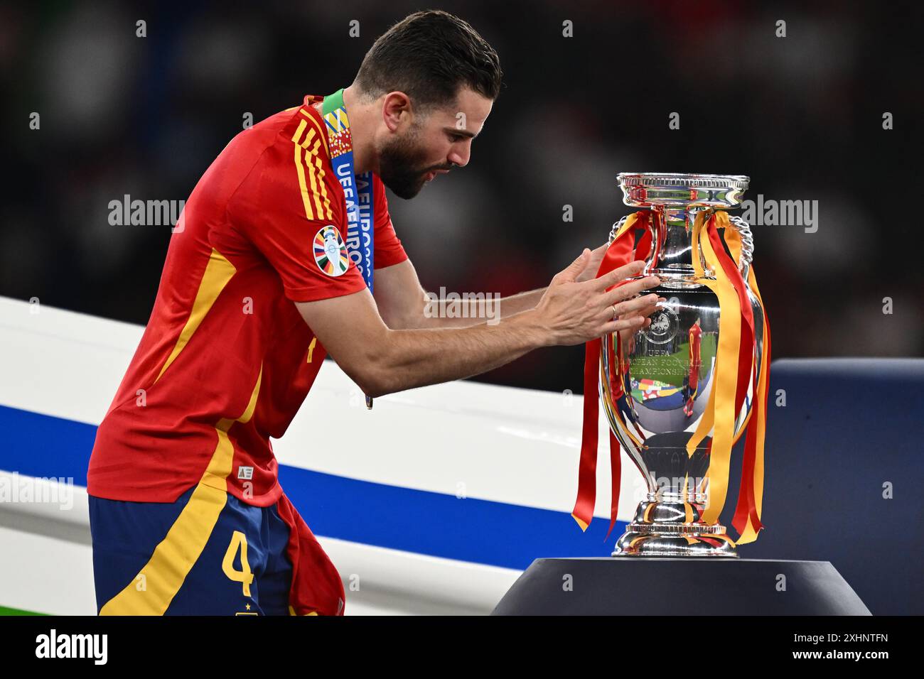 BERLIN, GERMANY - JULY 14: Nacho of Spain with the trophy after his ...