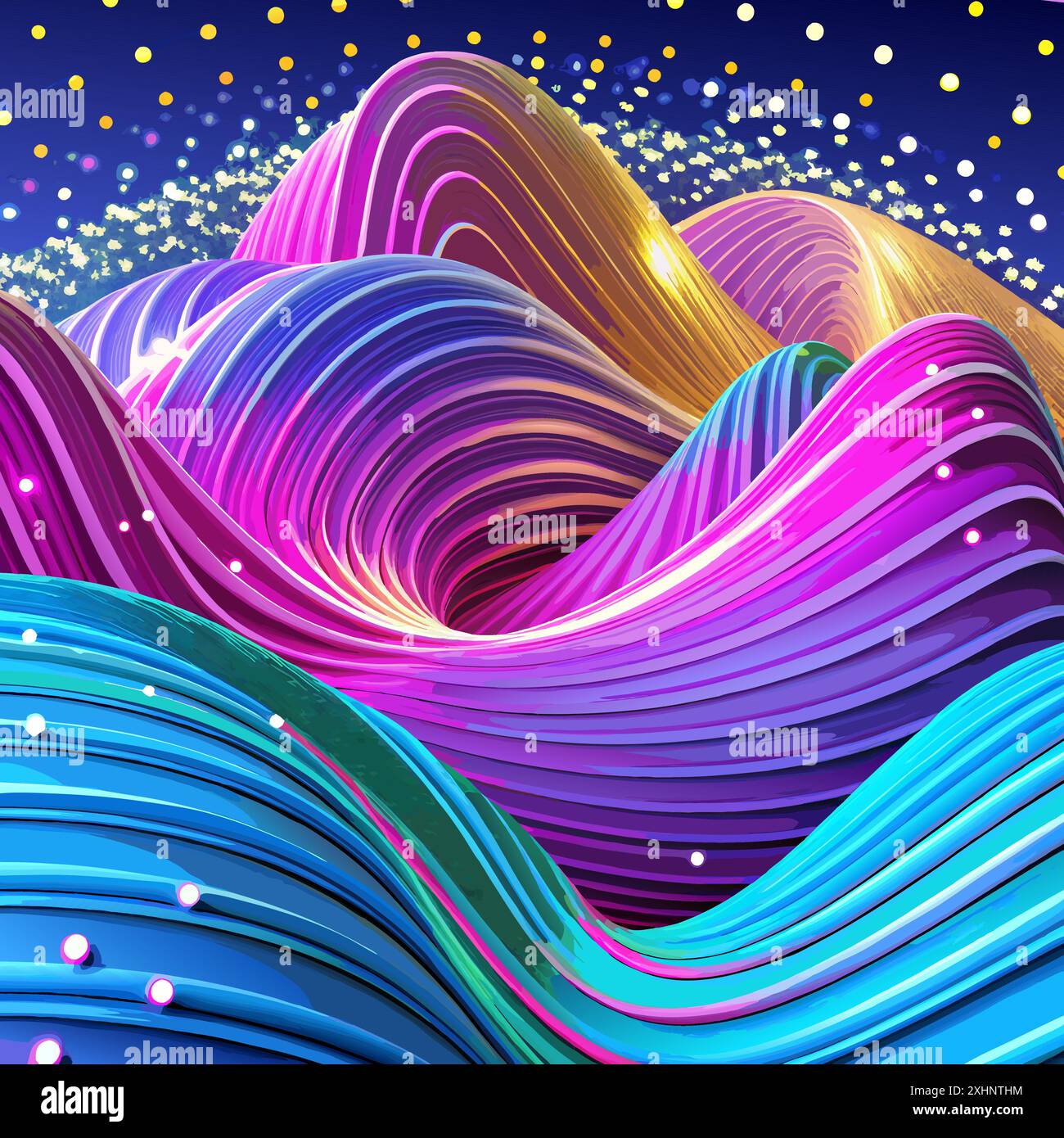 Abstract waves with pulsating particles, futuristic motion background design, vector elements ...