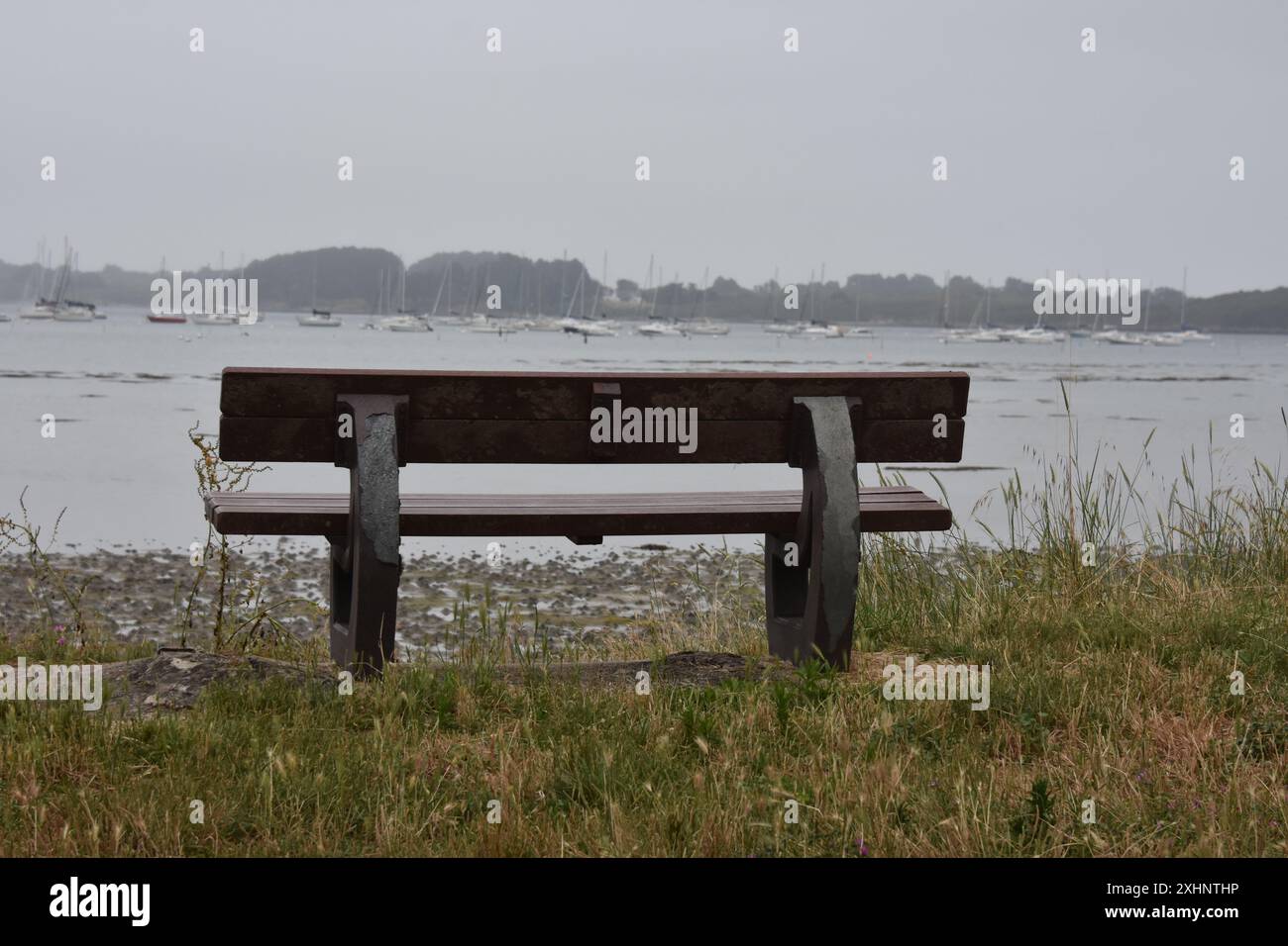 a bench facing the sea, Beauty of golf Of Morbihan, Brittany. France ...