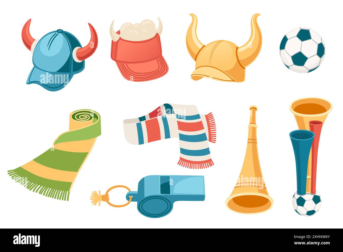 Collection of sports fan accessories cap hat scarf and trumpet vector ...