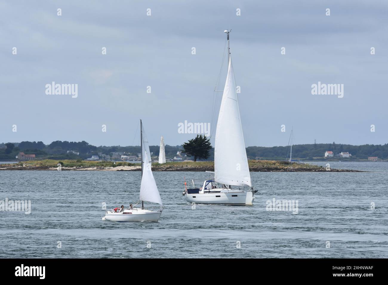 two sailing boats. Beauty of golf Of Morbihan, Brittany. France Stock ...