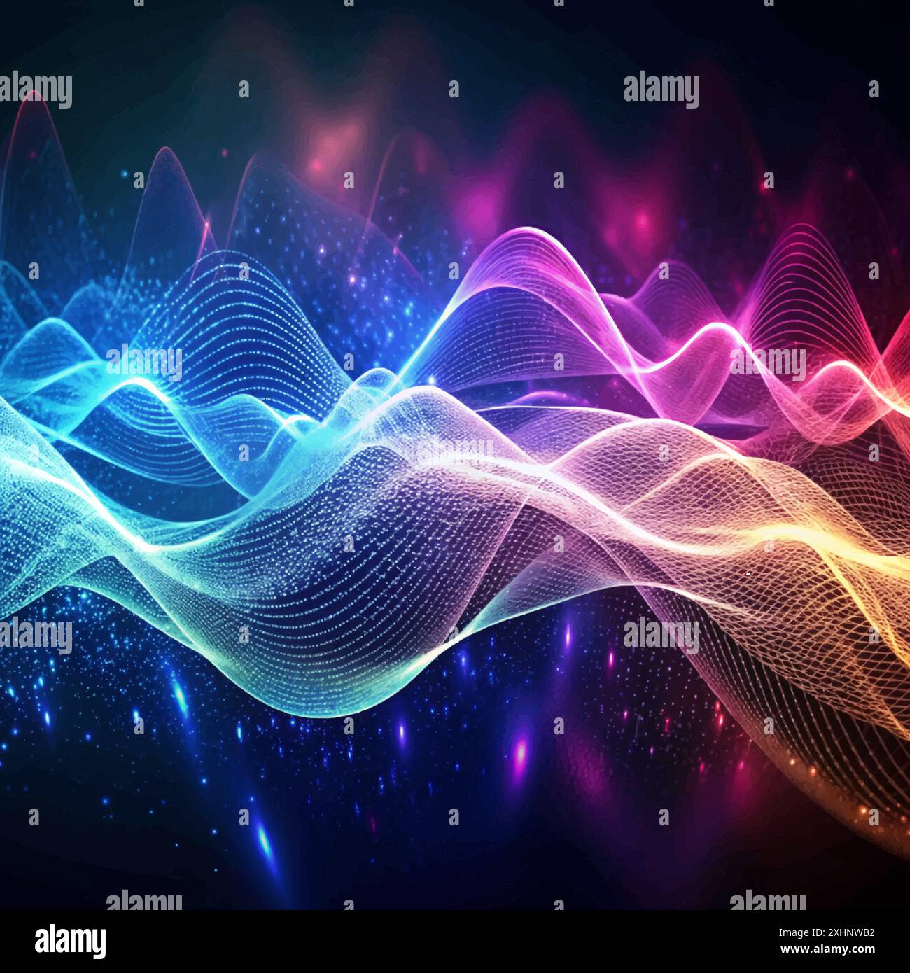Abstract waves with pulsating particles, futuristic motion background design, vector elements ...