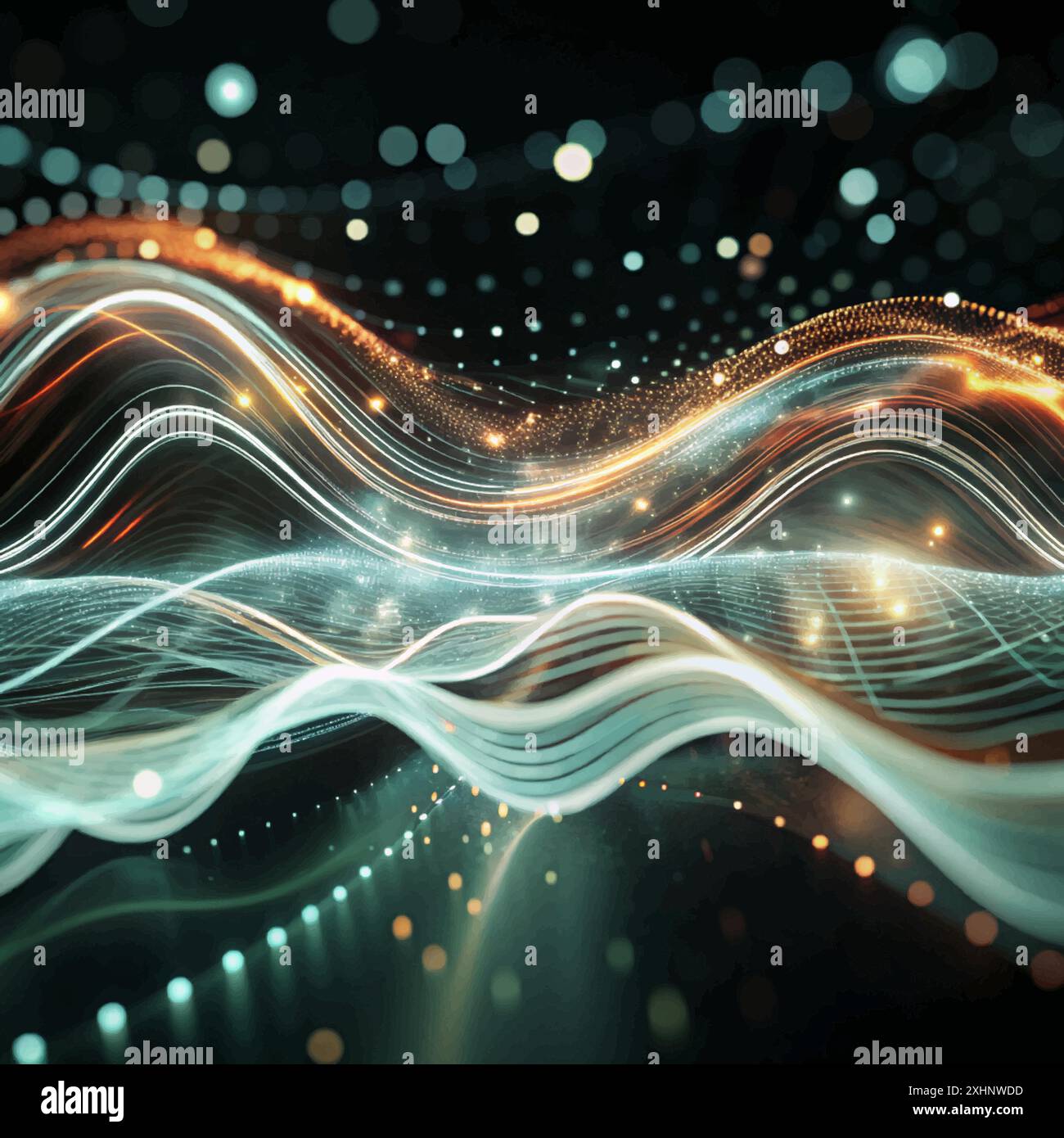 Abstract waves with pulsating particles, futuristic motion background design, vector elements ...