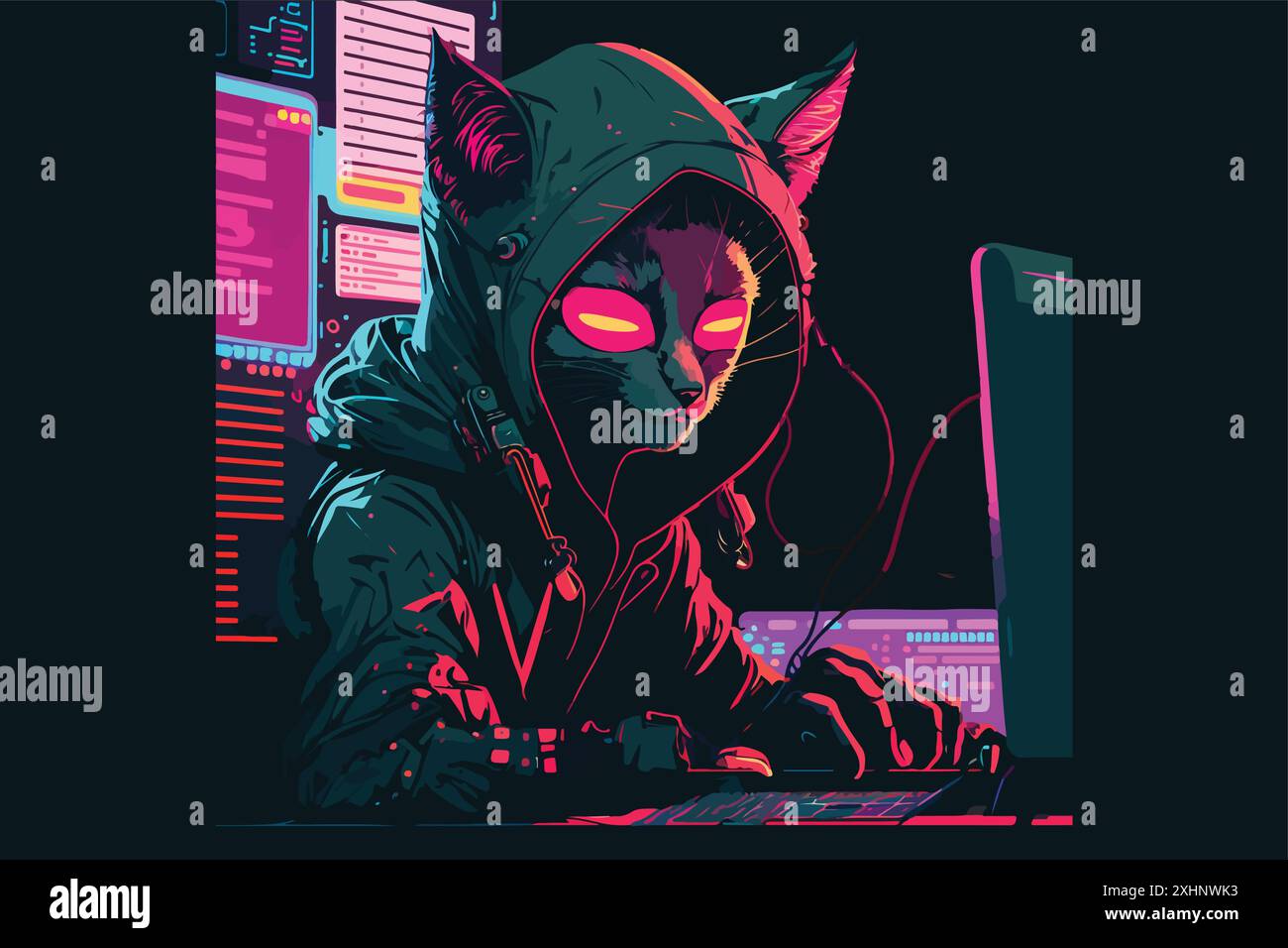 Cat hacker vector illustration Stock Vector Image & Art - Alamy