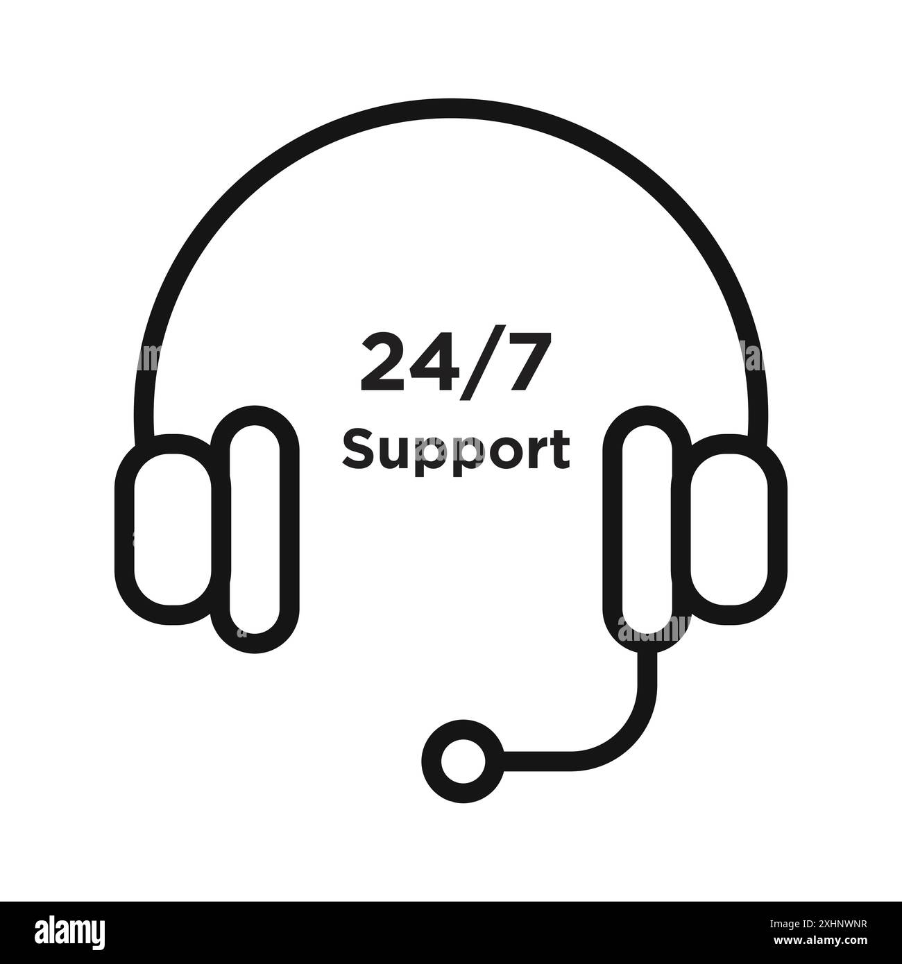 24 hrs support or service icon Black line art vector in black and white ...