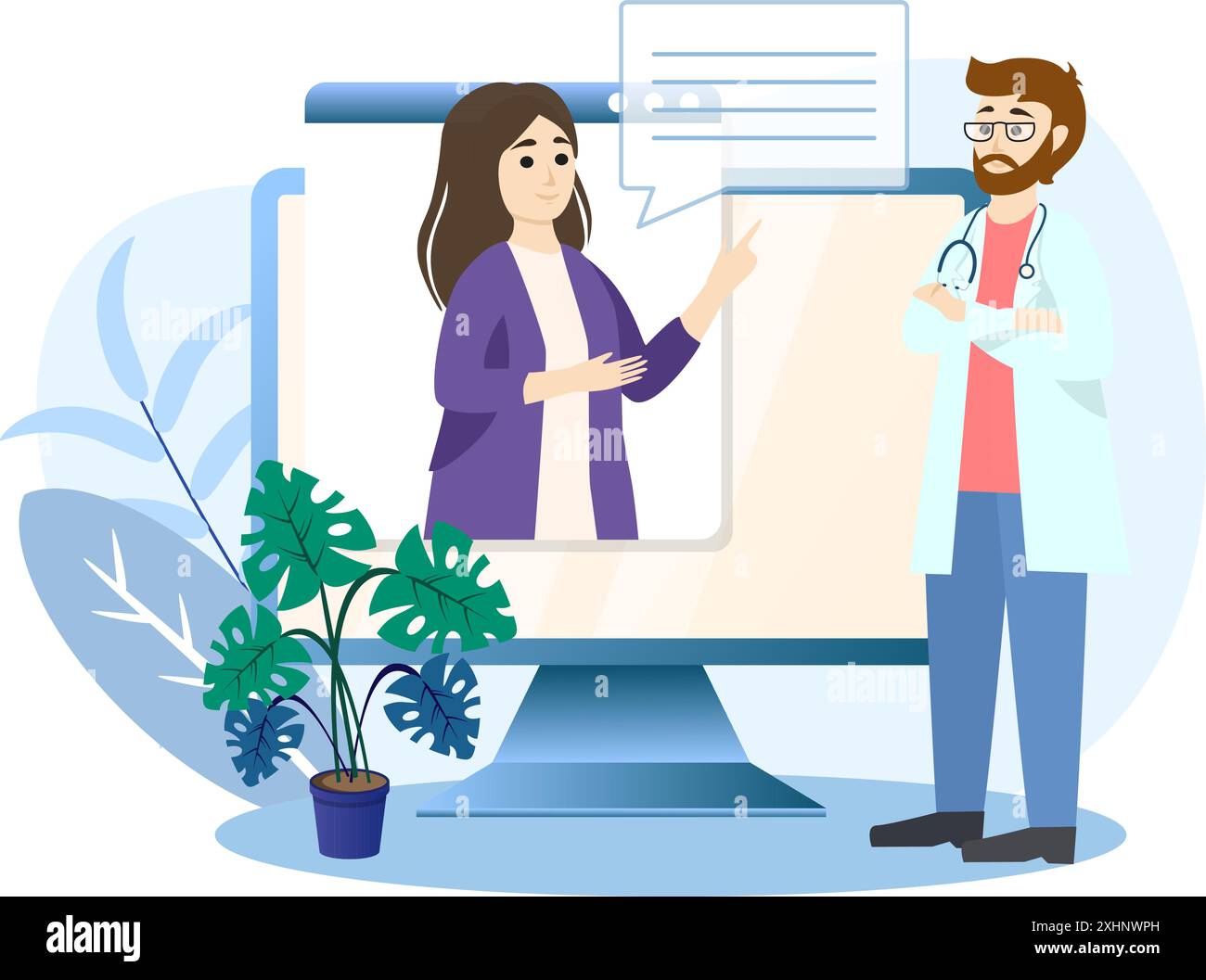 Doctor explaining diagnosis to patient through video call on computer ...