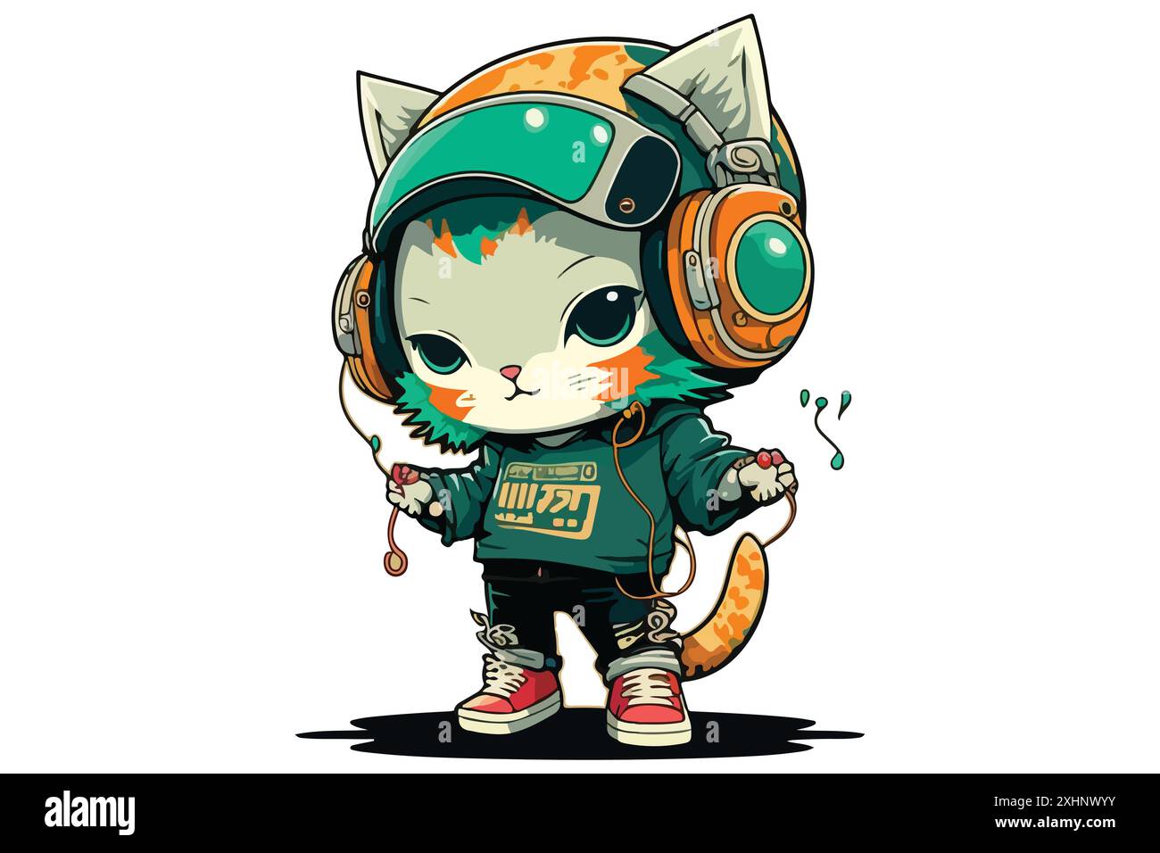Cat wearing headphones vector illustration Stock Vector Image & Art - Alamy