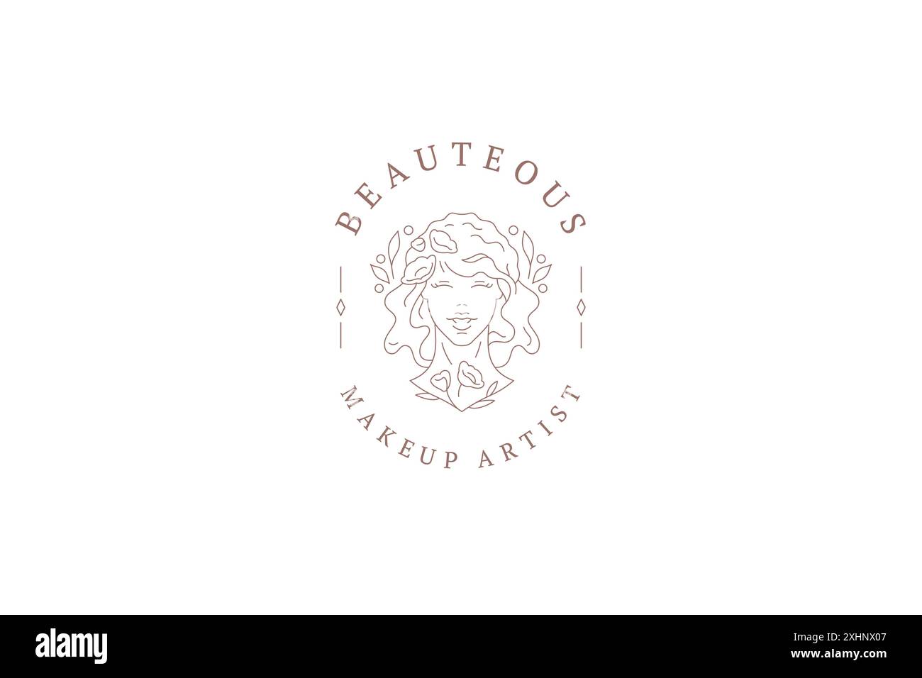 Female portrait bust with flowers and leaves outline logo design ...