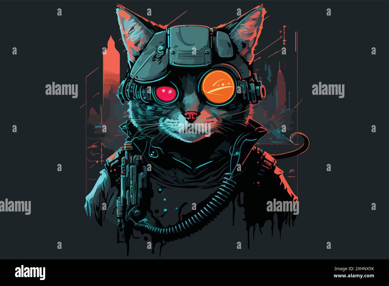 Cat cyberpunk vector illustration Stock Vector Image & Art - Alamy